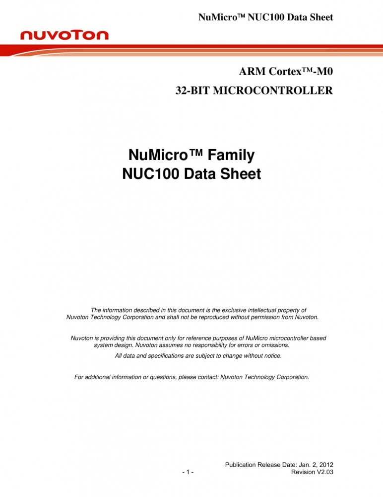 NUC100 datasheet page 1