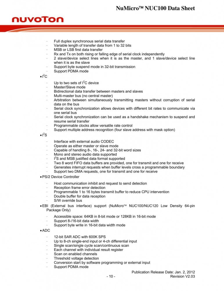 NUC100 datasheet page 10