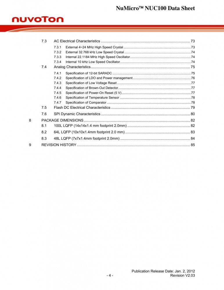 NUC100 datasheet page 4
