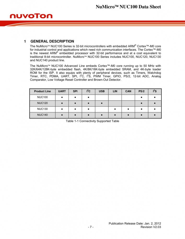 NUC100 datasheet page 7