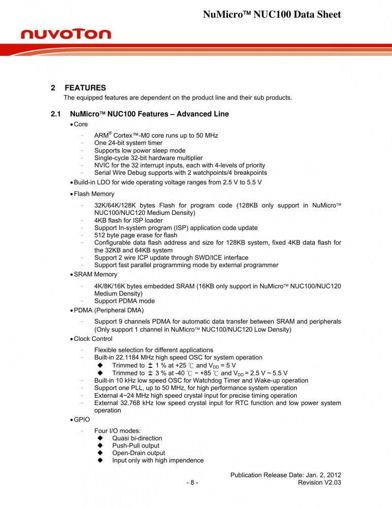 NUC100 datasheet page 8