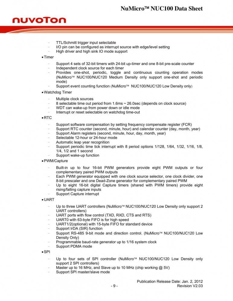 NUC100 datasheet page 9