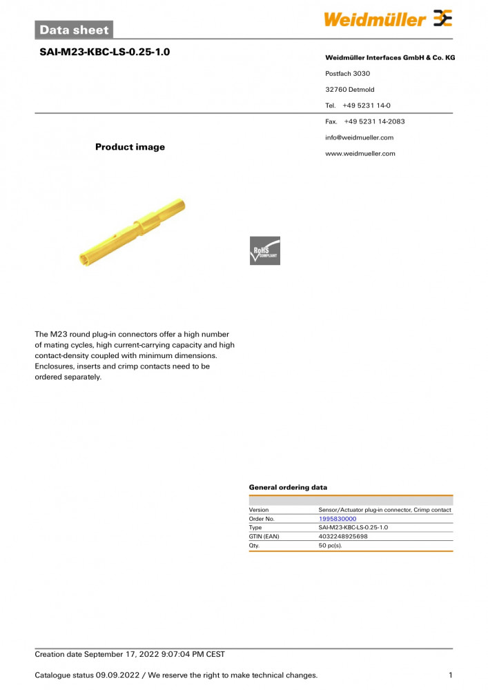 Weidmüller 1995830000 technical document page 1