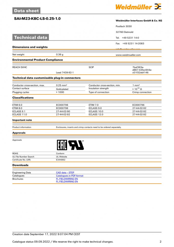Weidmüller 1995830000 technical document page 2