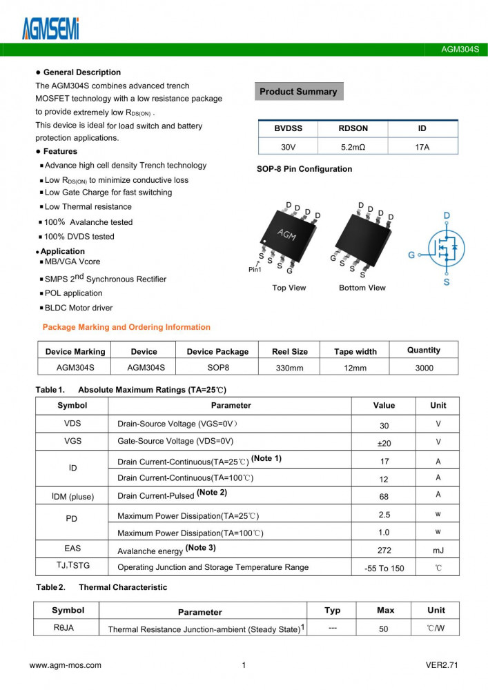 AGM304S datasheet page 1