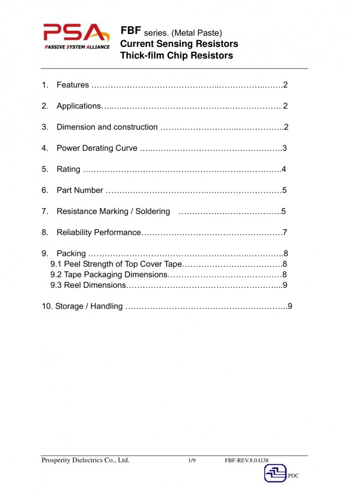 PSA FBF datasheet page 2