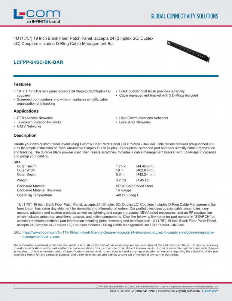 LCFPP-24SC-BK-BAR technical document page 1