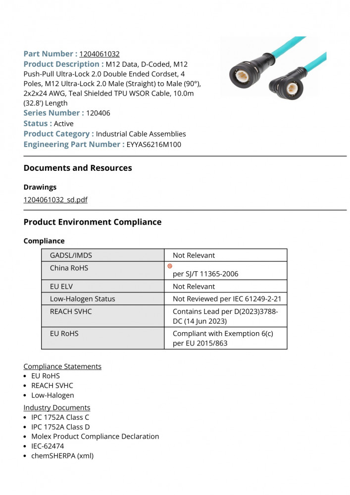 MOLEX product drawing page 1 for series 120406