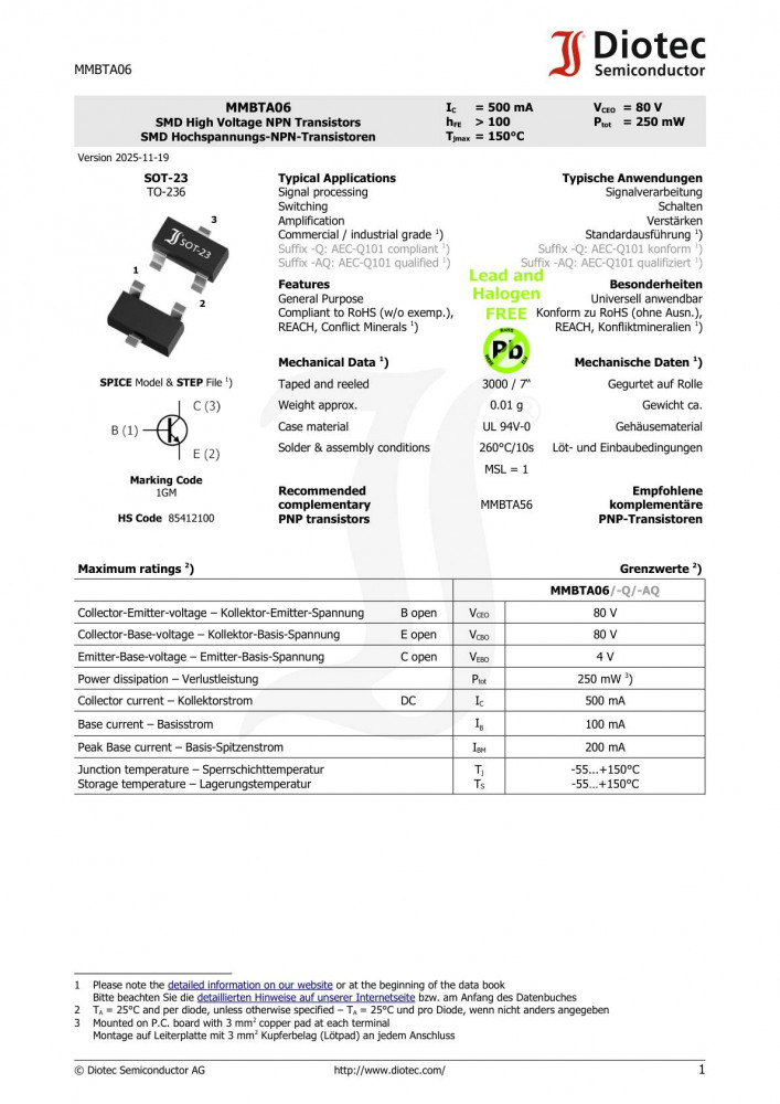 MMBTA06-AQ datasheet page 1