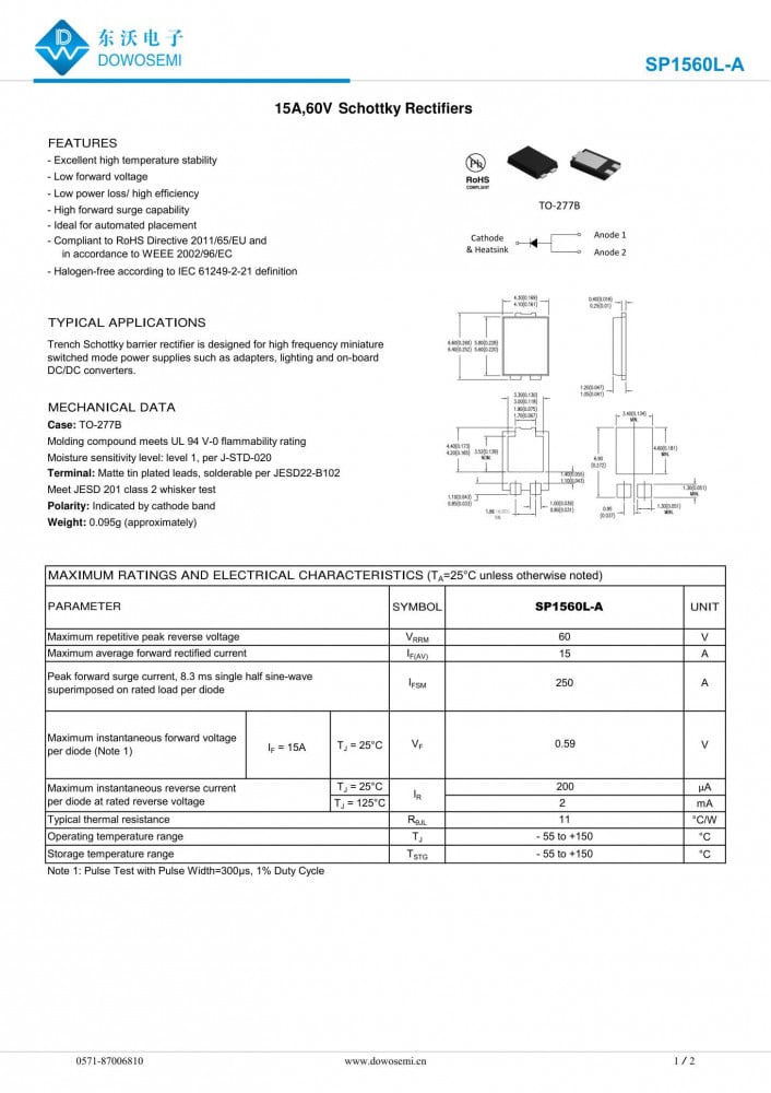 SP1560L-A datasheet page 1