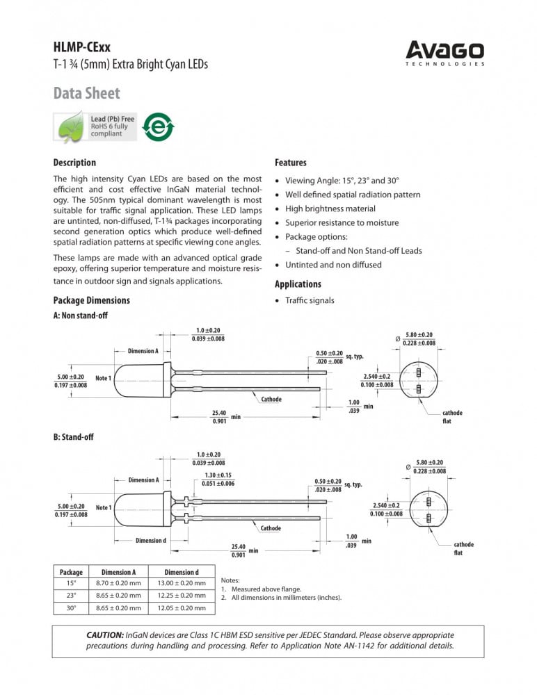 HLMP-CE34-Y1CDD datasheet page 1