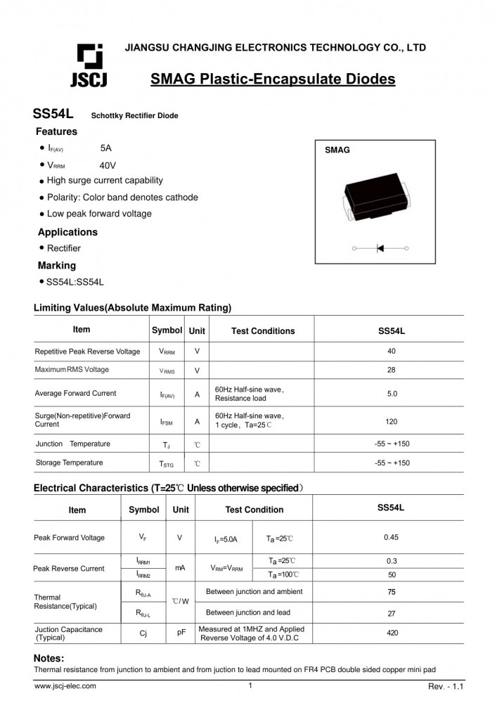 SS54L datasheet page 1