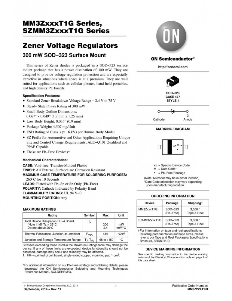 MM3Z3V3T1G datasheet page 1
