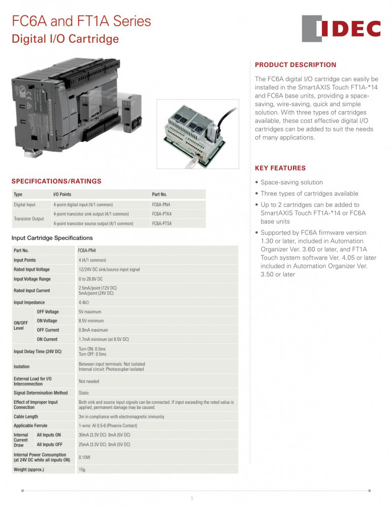 FC6A digital I/O cartridge technical document page 1