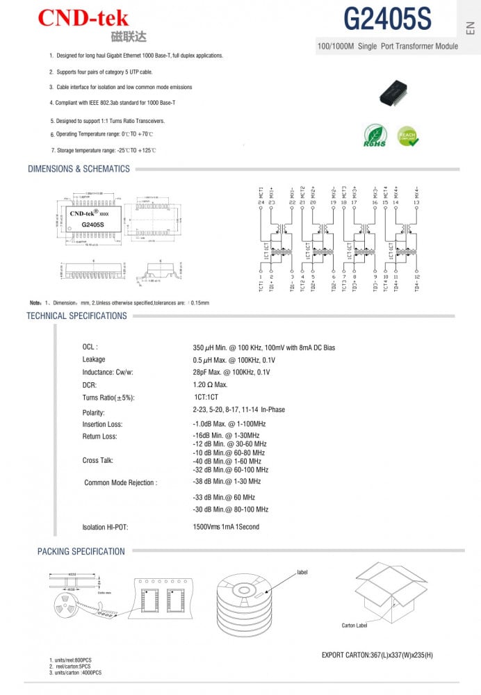 G2405S technical datasheet page