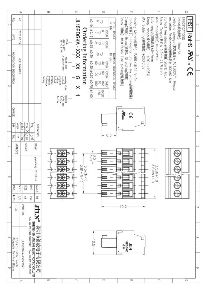 JILN JL15EDGKA series technical drawing