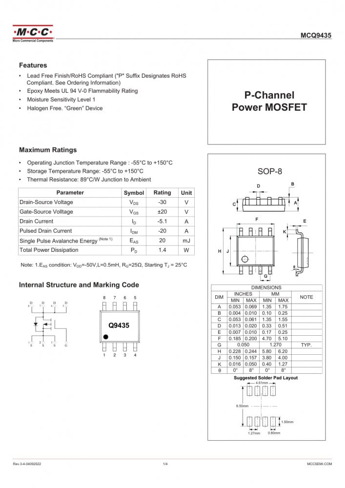 MCQ9435-TP datasheet page 1
