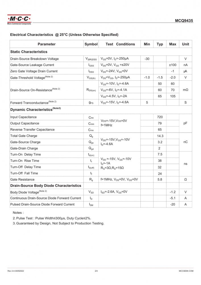 MCQ9435-TP datasheet page 2