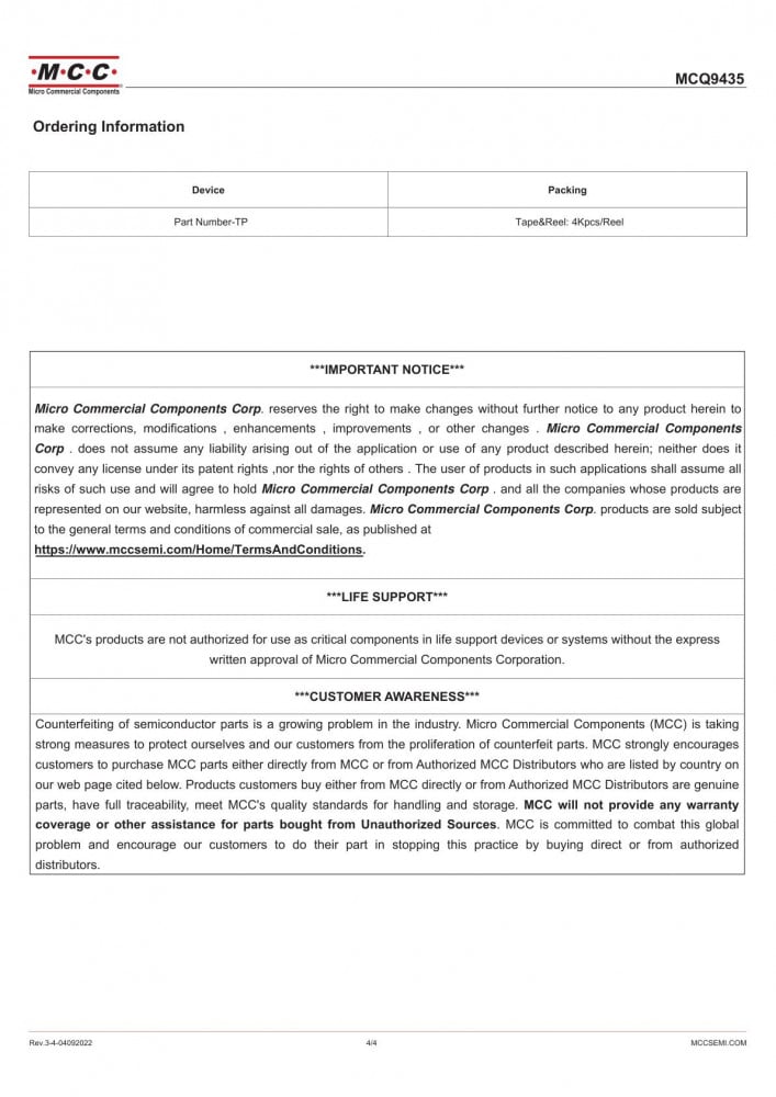 MCQ9435-TP datasheet page 4