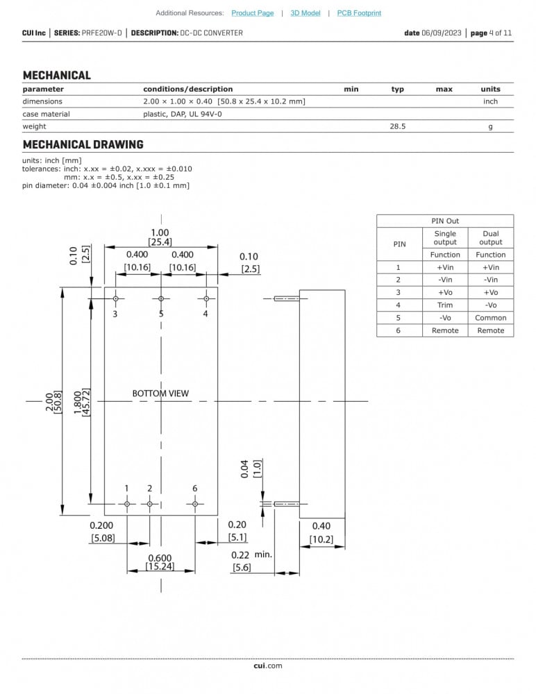 PRFE20W-D datasheet page 4
