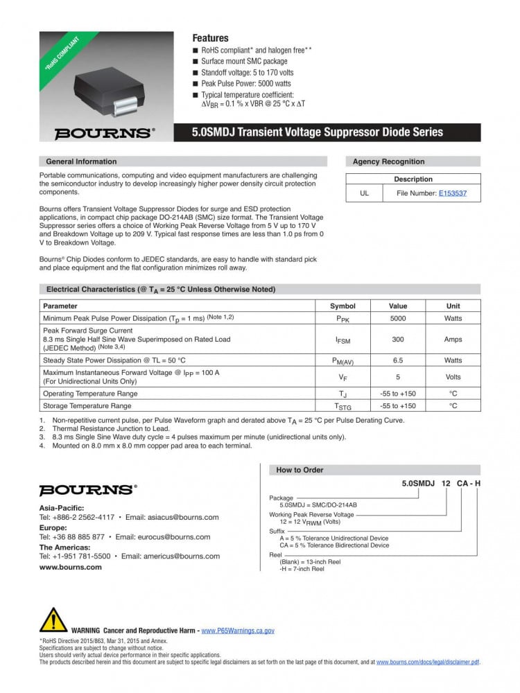 BOURNS 5.0SMDJ datasheet page 1