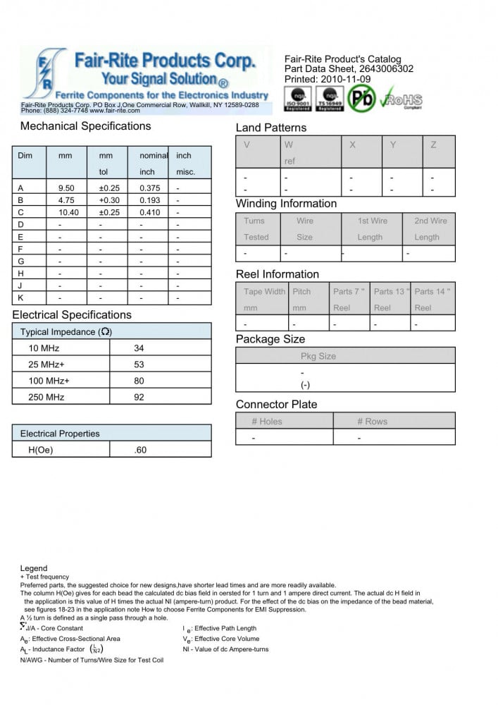 Fair-Rite 2643006302 datasheet page 2