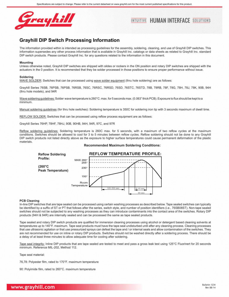Grayhill DIP switch processing information page 4