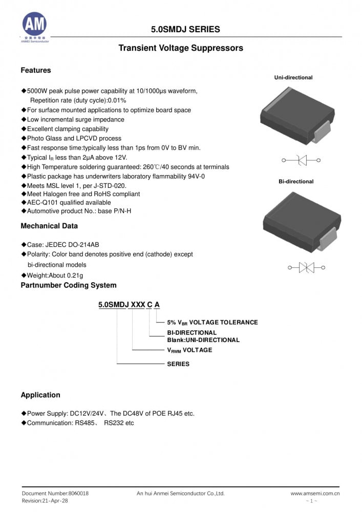 5.0SMDJ60CA/T7 datasheet page 1