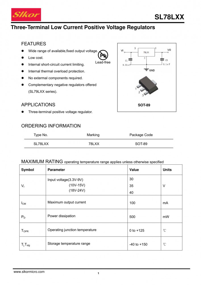 SL78L33 datasheet page 1