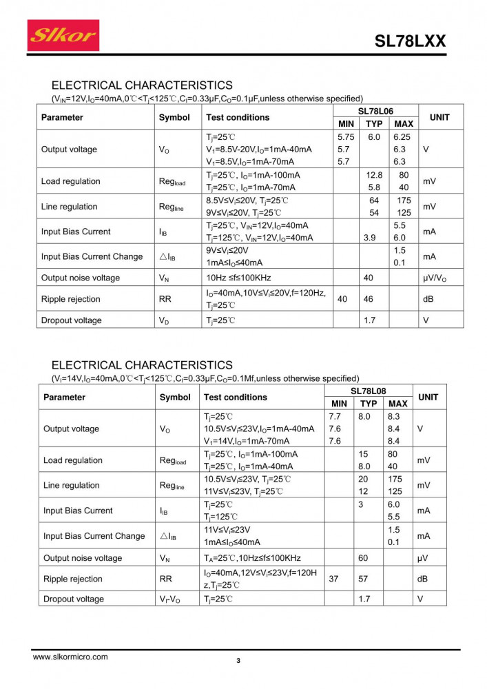 SL78L33 datasheet page 3