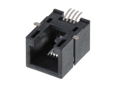 Modular Jack, Cat5e, Vertical, Top Entry, Through Hole, 8/8, High Profile, no Ribs, Tray