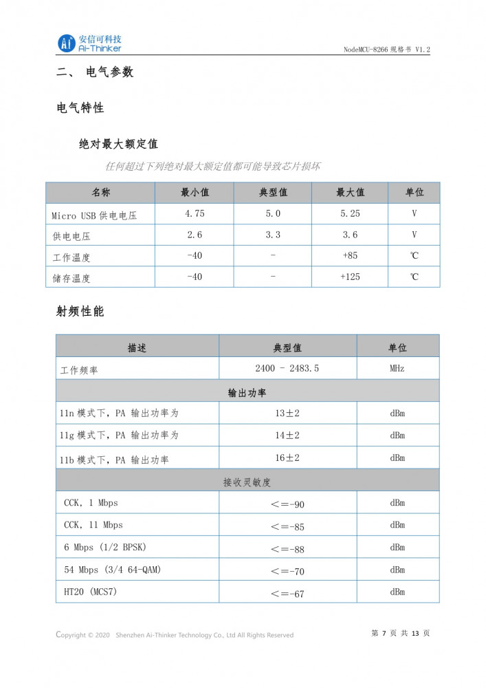 Ai-Thinker NodeMCU document page 7