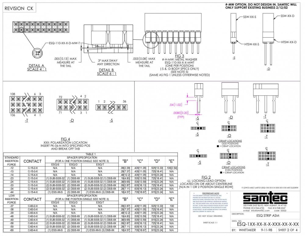 Samtec ESQ technical drawing page 2