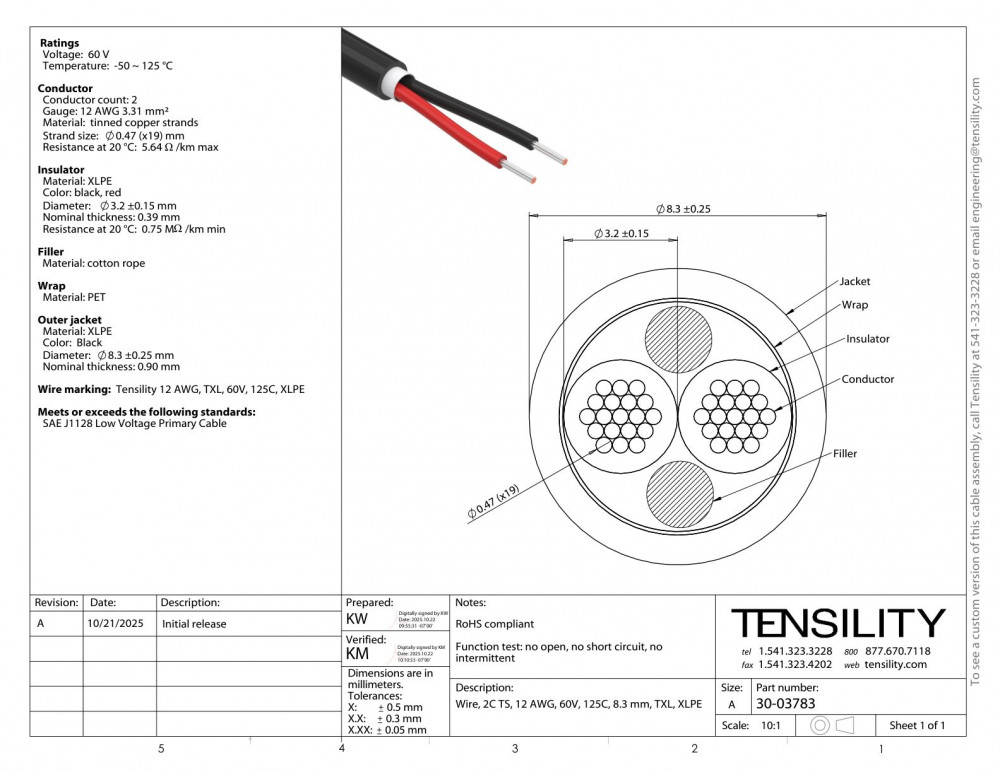 Tensility International 30-03783 cable drawing preview