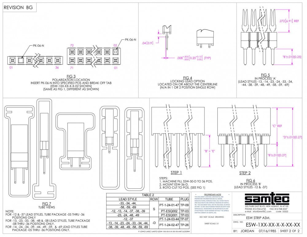 Samtec ESW series technical drawing page 2