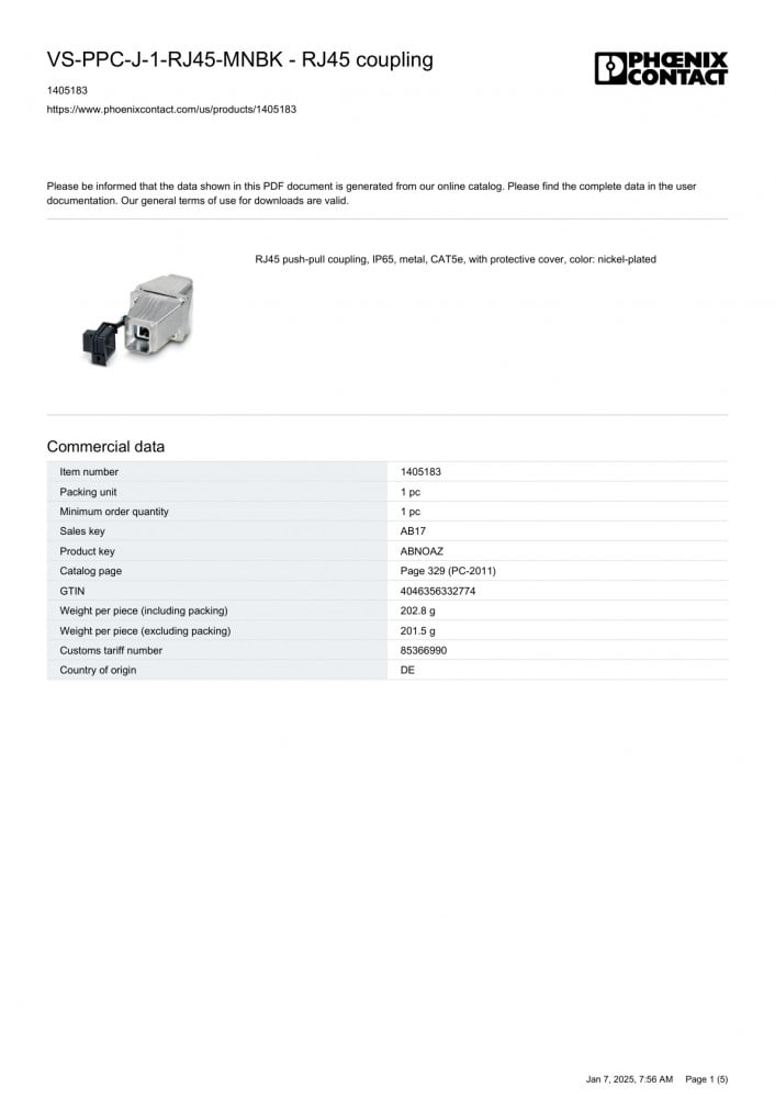 Phoenix Contact 1405183 technical document page 1