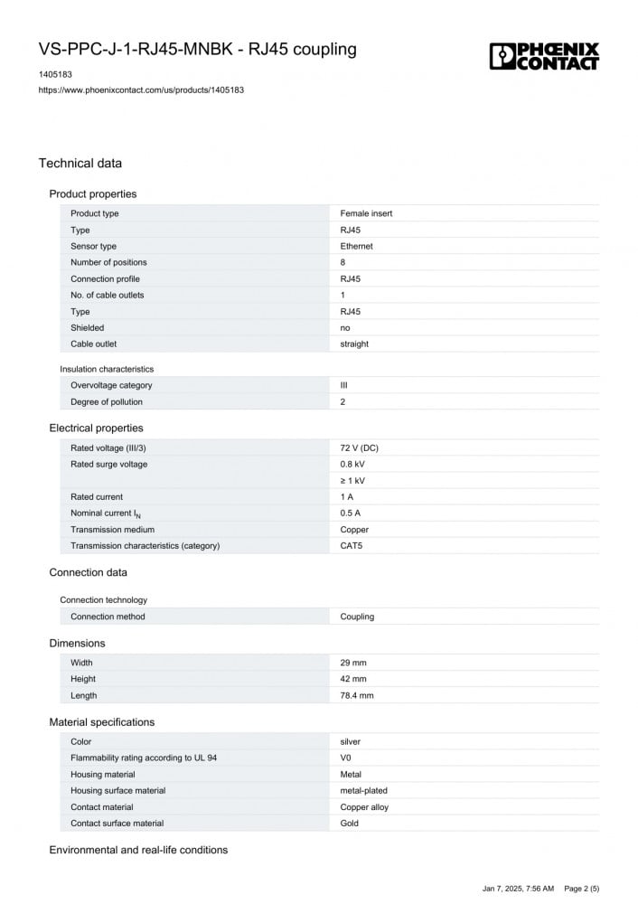 Phoenix Contact 1405183 technical document page 2