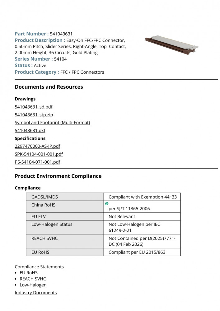 MOLEX 541043631 technical document preview, page 1