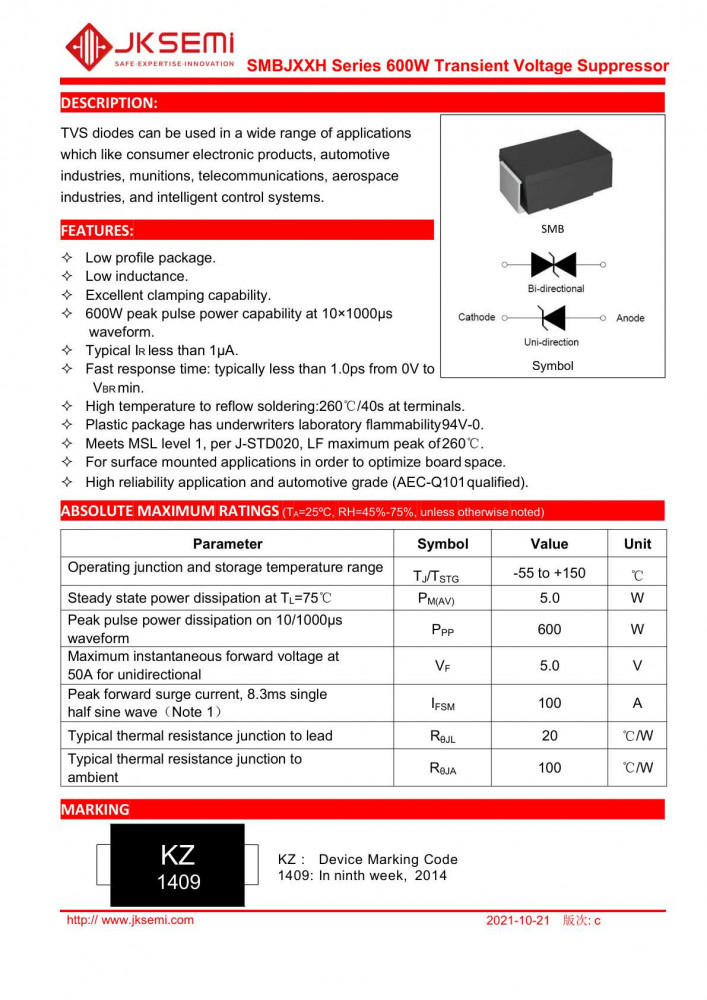 JKSEMI SMBJ440CAH datasheet page 1