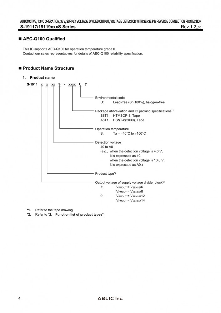 ABLIC S-19117/19119 series documentation page 4