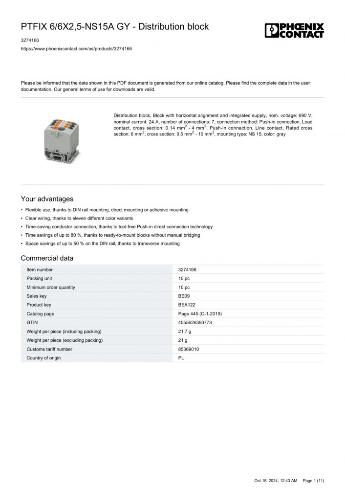 Phoenix Contact 3274166 technical document page 1