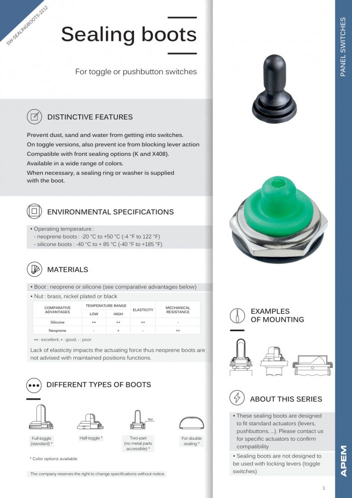APEM sealing boots document page 1
