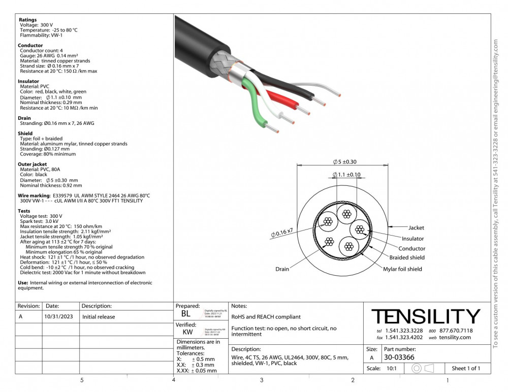 Tensility International 30-03366 cable product drawing