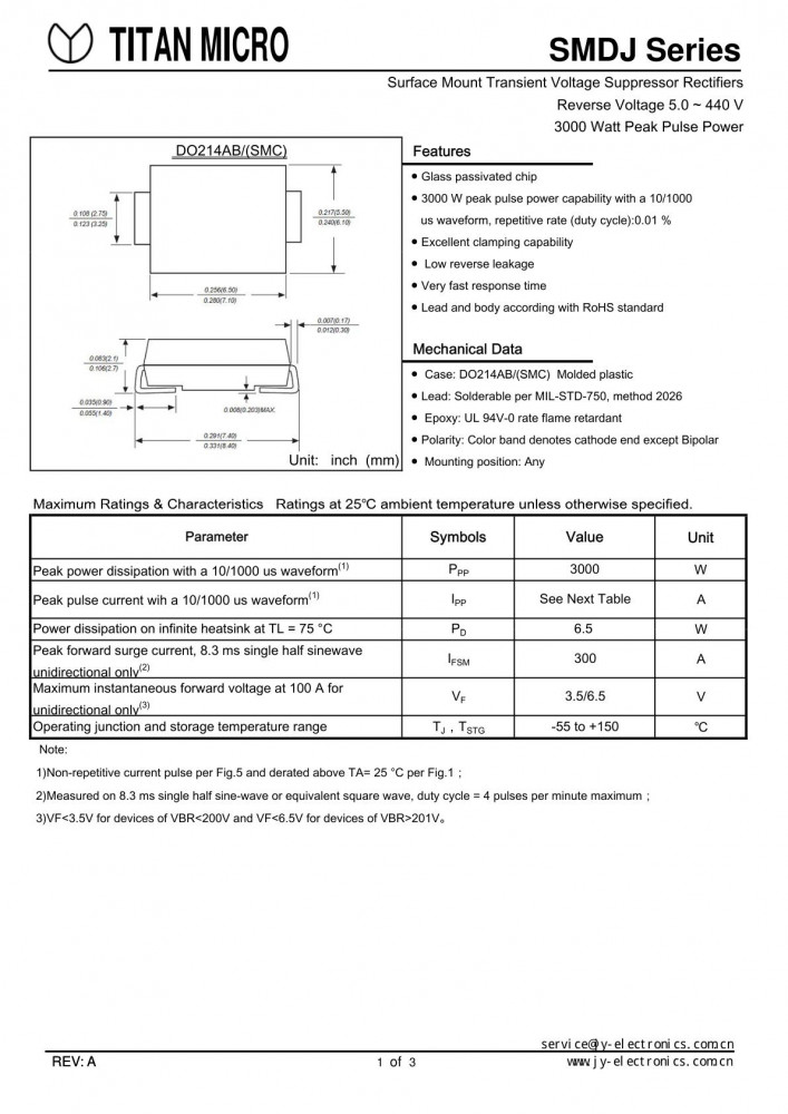 JingYang SMDJ series datasheet page 1
