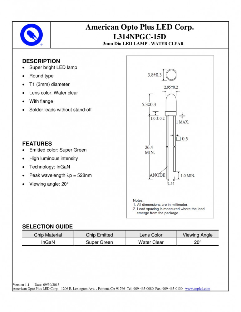 L314NPGC-15D product documentation, page 1