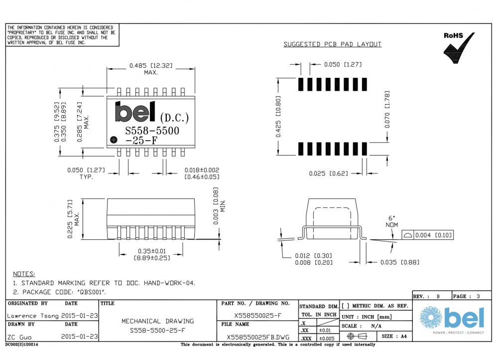 Bel Fuse S558-5500-25-F technical drawing page 2