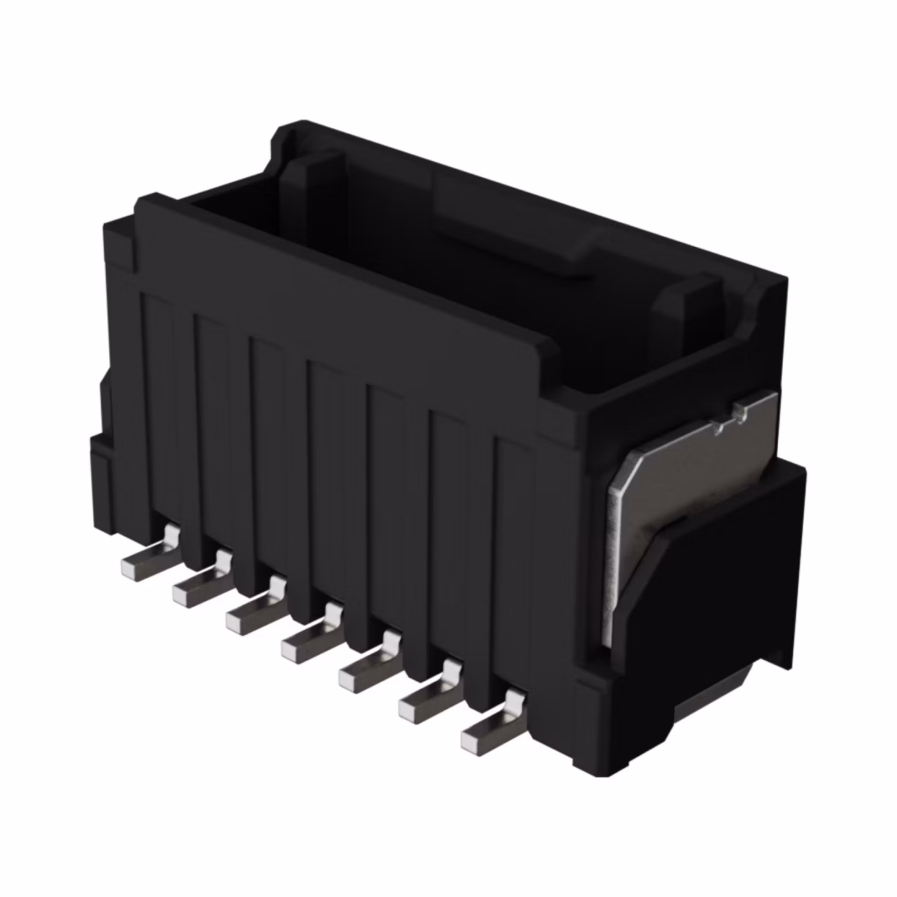 Micro-One Wire-to-Board Header, Vertical, 2.00mm Pitch, Single Row, Glow-Wire Capable, Surface Mount, 7 Circuits, Gold Plating, Black, with Potting Capability for sale