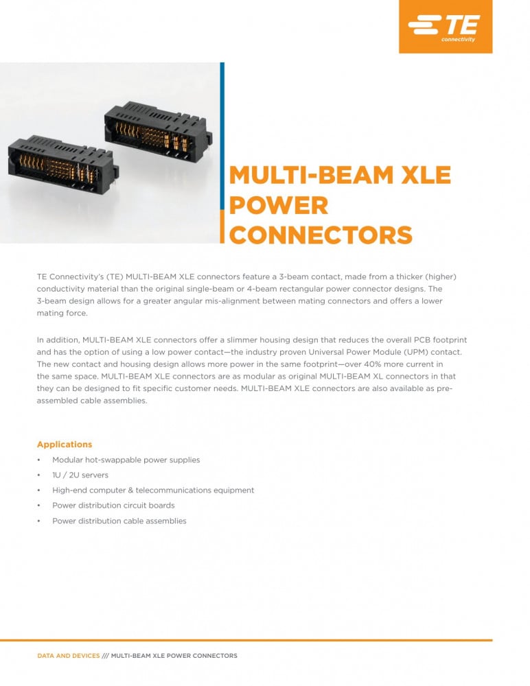 TE Connectivity MULTI-BEAM XLE technical document page 1