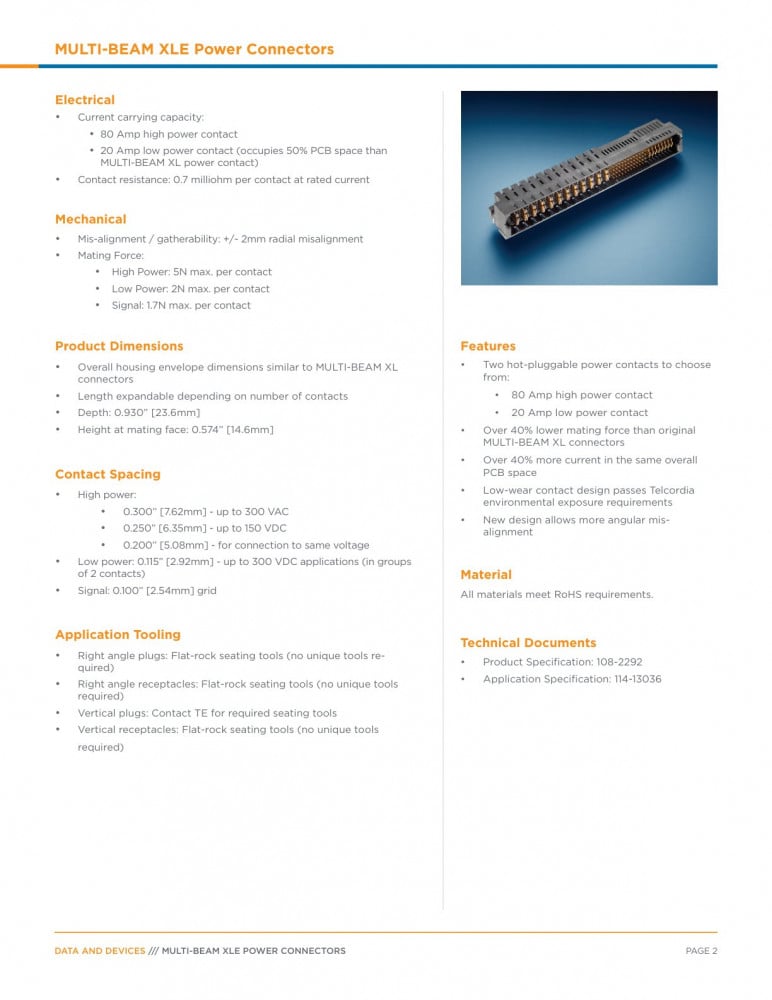 TE Connectivity MULTI-BEAM XLE technical document page 2