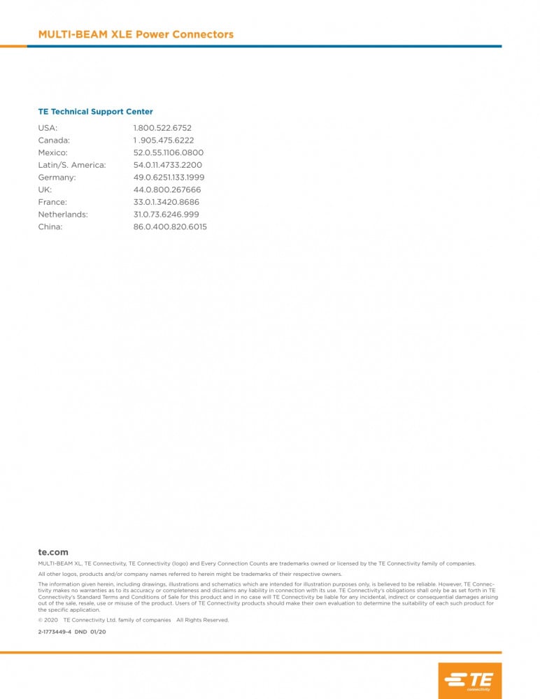 TE Connectivity MULTI-BEAM XLE technical document page 4